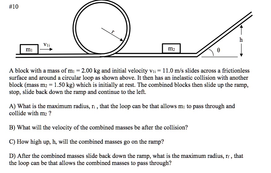 A block with a mass of m1 = 2.00 kg and initial velocity v1i = 11.0 m/s slides across a ...