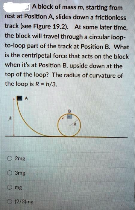 SOLVED: A block of mass m, starting from rest at Position A, slides down a frictionless track ...