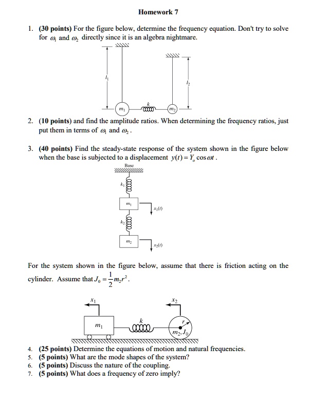 Homework 7 1. (30 points) For the figure below, determine the frequency equation. Don't try to ...