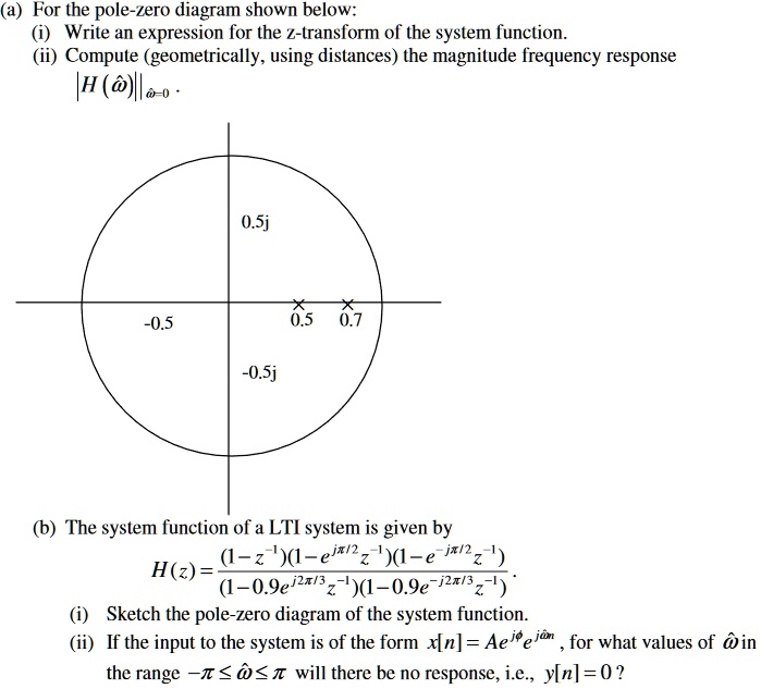 SOLVED: a) For the pole-zero diagram shown below: (i) Write an expression for the z-transform of ...