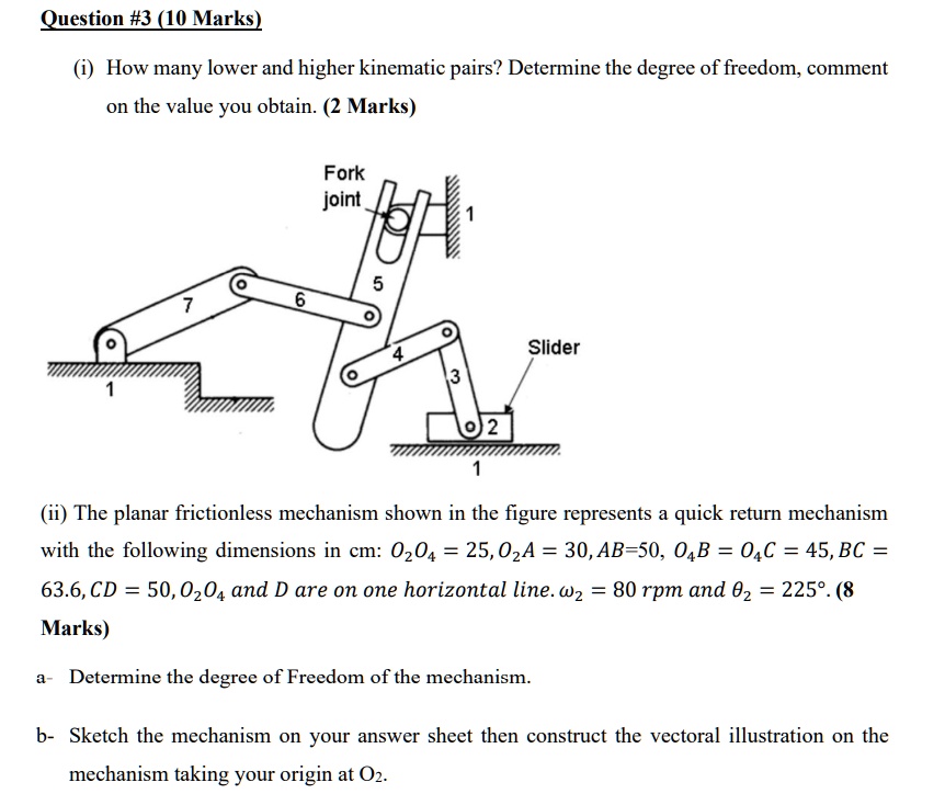 SOLVED: Text: Question #3 (10 Marks) (i) How many lower and higher kinematic pairs? Determine ...