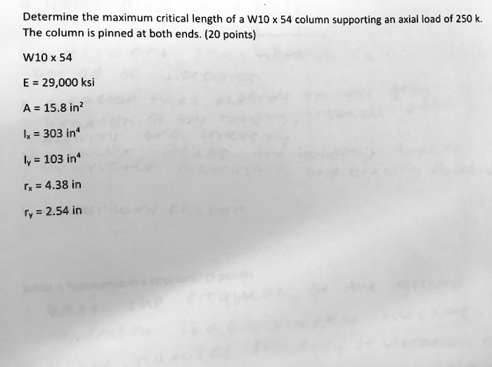 determine the maximum critixal length of a w10x54 column supporting an ...