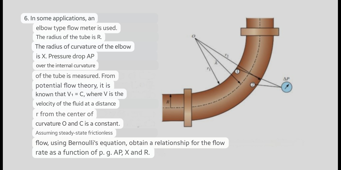 SOLVED: 6. In some applications, an elbow type flow meter is used. The ...