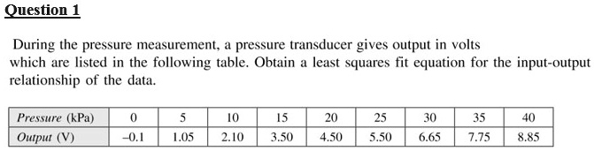 Question 1 During the pressure measurement, a pressure...