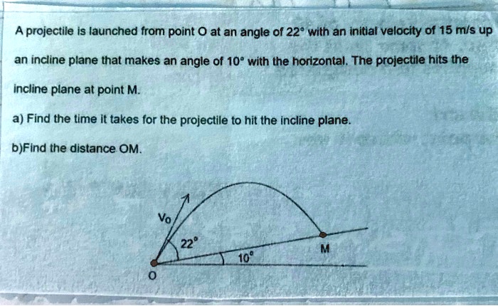 a projectile is launched from point 0 at an angle of 22 with an initial ...