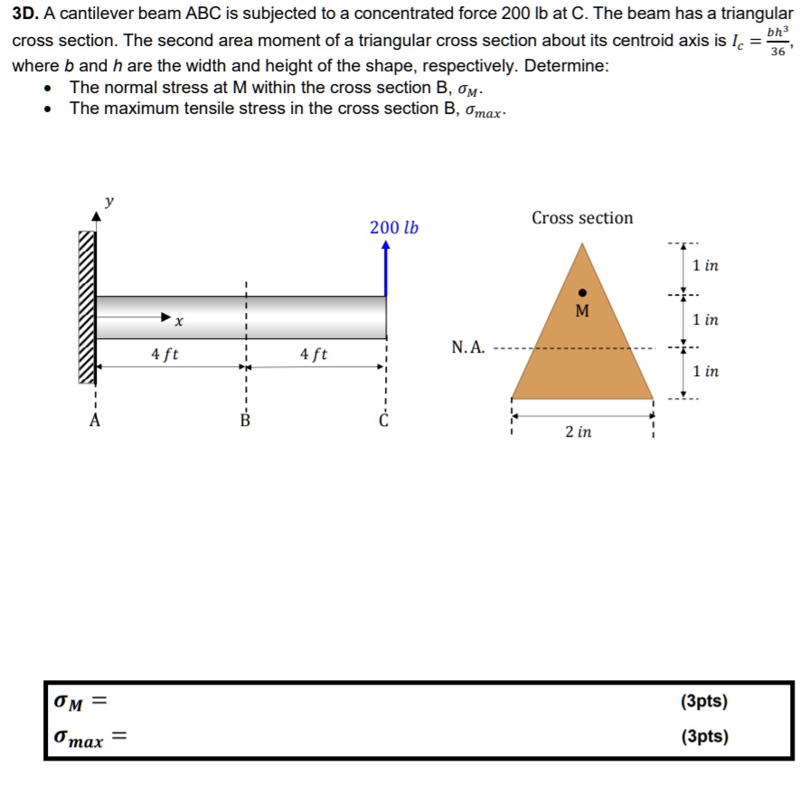 SOLVED: 3D. A cantilever beam ABC is subjected to a concentrated force ...