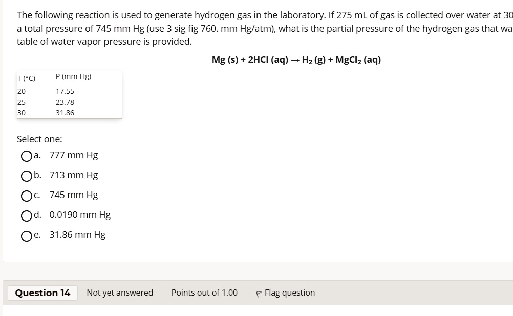the following reaction is used to generate hydrogen gas in the laboratory if 275 ml of gas is ...