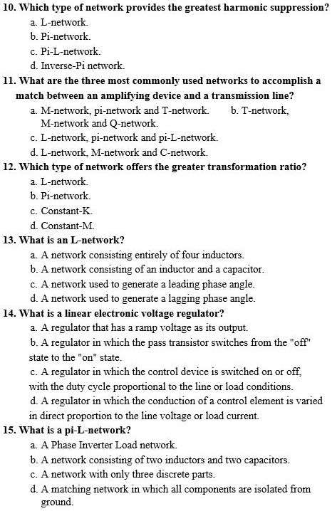 10. Which type of network provides the greatest harmonic suppression? a ...