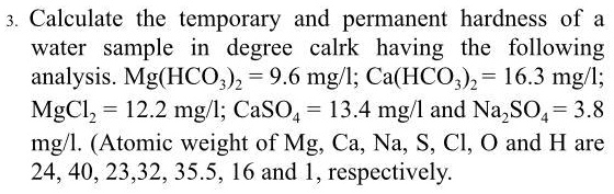 calculate the temporary and permanent hardness of water sample in ...