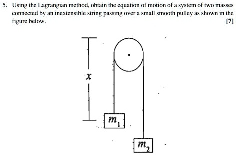 using the lagrangian method obtain the equation of motion of system ol two masses connected by ...