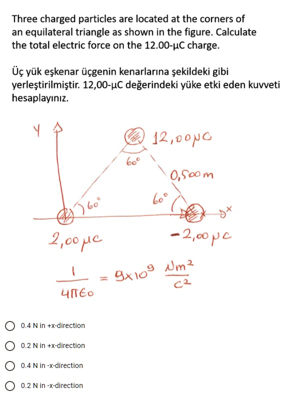 three charged particles are located at the corners of an equilateral triangle as shown in the ...