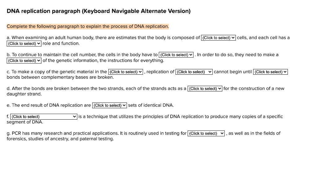 SOLVED: DNA replication paragraph (Keyboard Navigable Alternate Version ...