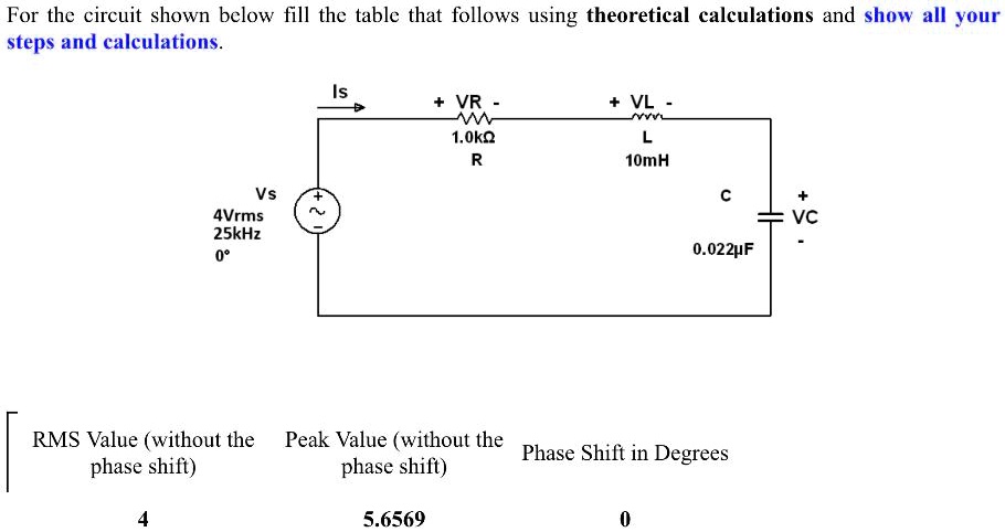 SOLVED: For thc circuit shown bclow fill thc table that follows using theoretical calculations ...