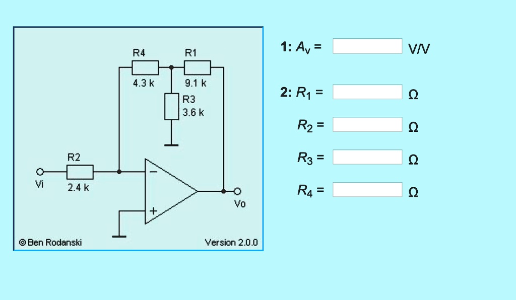 SOLVED: An inverting amplifier with an ideal op amp is shown below. 1. Calculate the nominal ...