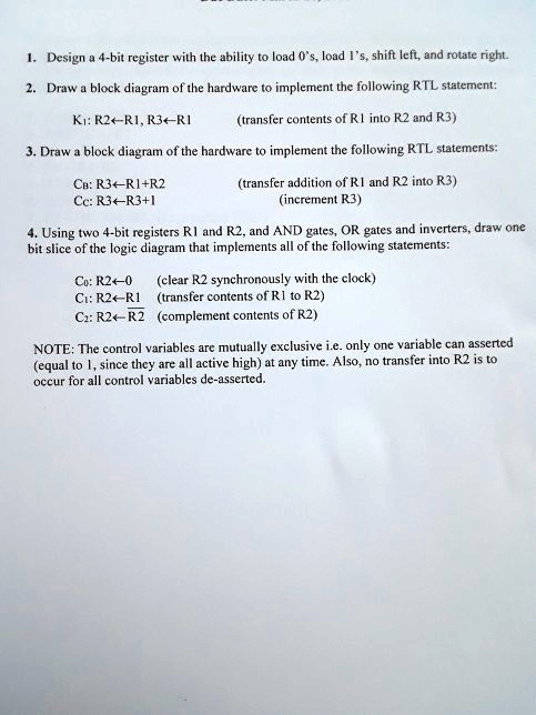 1. Design a 4-bit register with the ability to load 0's, load 1's, shift left, and rotate right ...
