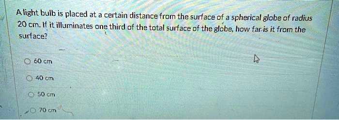 A light bulb is placed at a certain distance from the surface of a ...