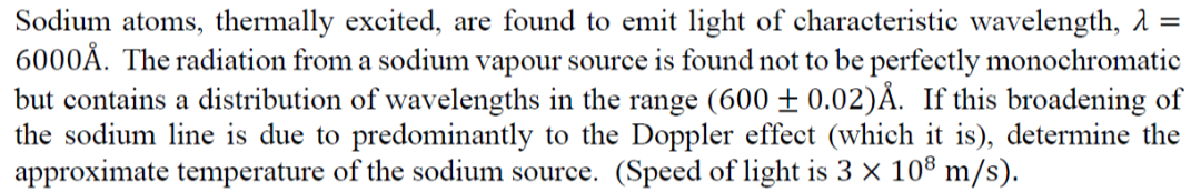 Sodium atoms, thermally excited, are found to emit light of ...