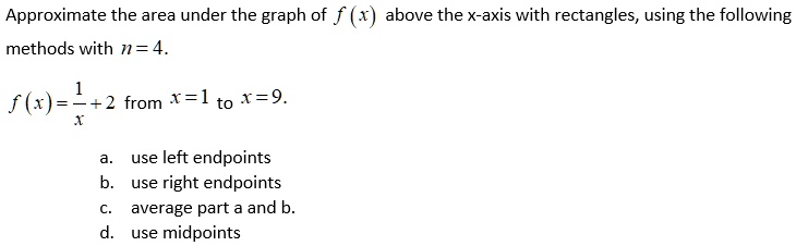 SOLVED:Approximate the area under the graph of f (x) above the X-axis with rectangles, using the ...