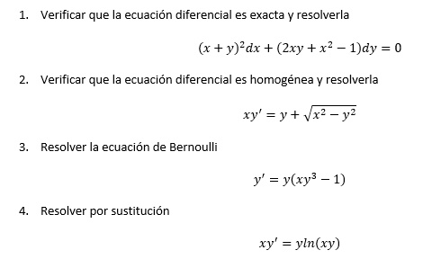 1. Verificar que la ecuación diferencial es exacta y resolverla (x + y)^2dx + (2xy + x^2 - 1)dy ...