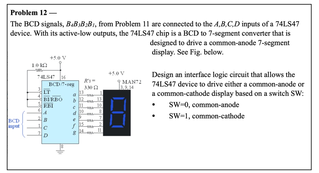 +5.0 V 1.0 ?? ww +5.0 V 74LS47 16 R's = MAN72 BCD/7-seg 330 ? 3,9,14 ...