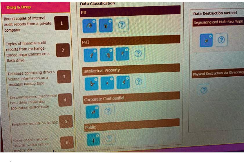 SOLVED: Data Classification Drag Drop PII Data Destruction Method Bound ...