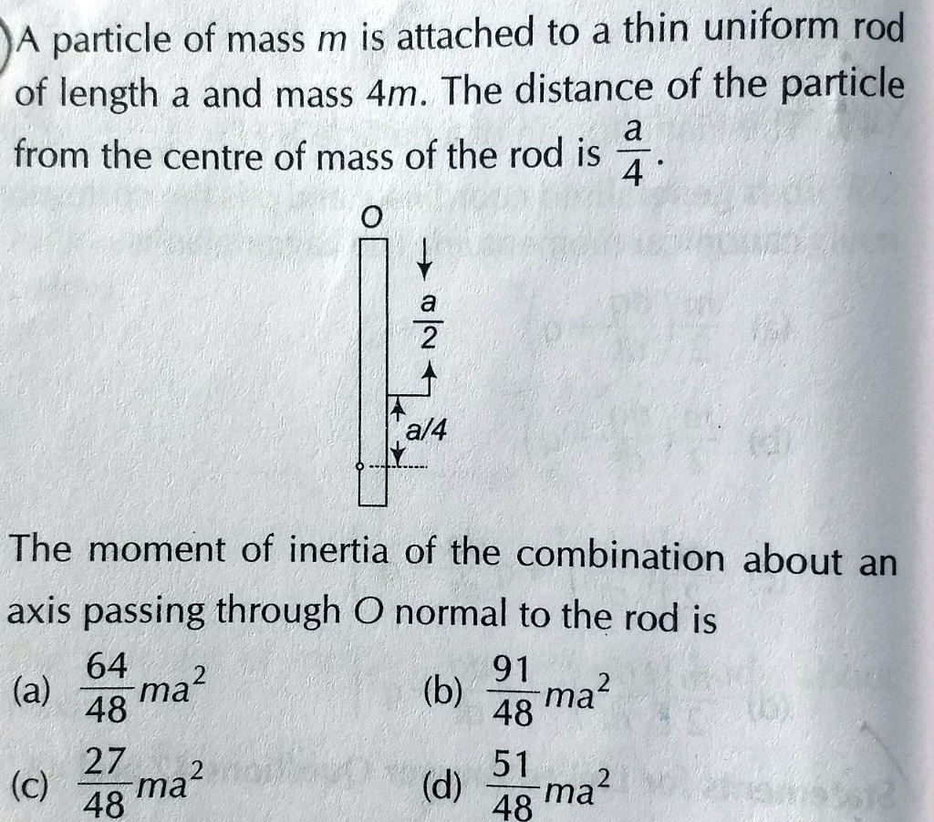 A particle of mass m is attached to a thin uniform rod of...