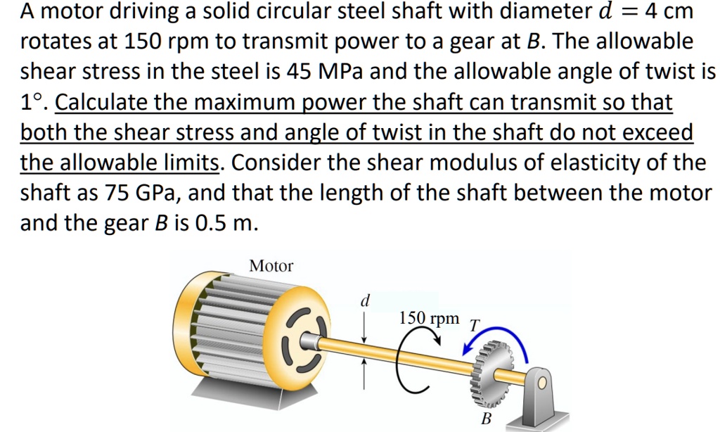 a motor driving a solid circular steel shaft with diameter d 4 cm ...