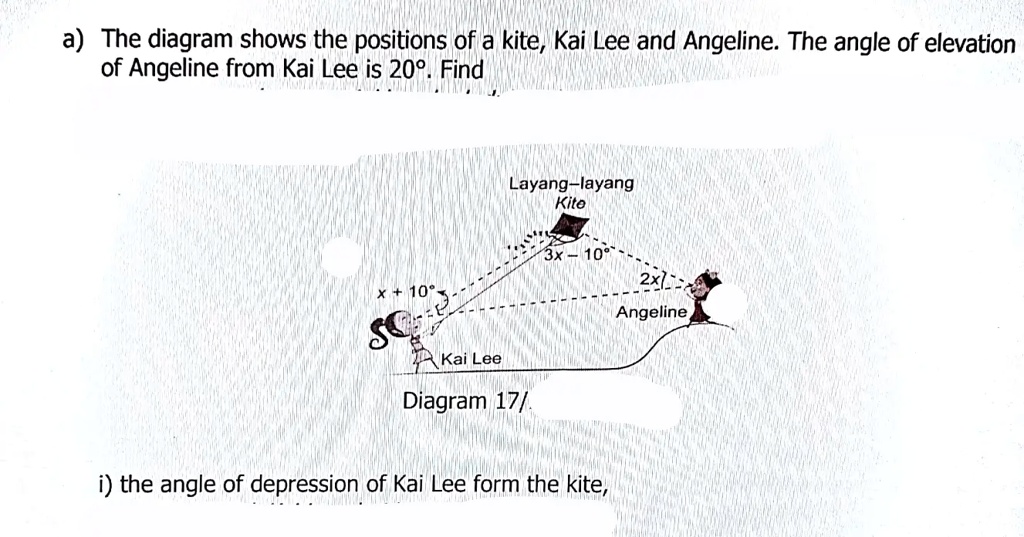a) The diagram shows the positions of a kite, Kai Lee and Angeline. The ...
