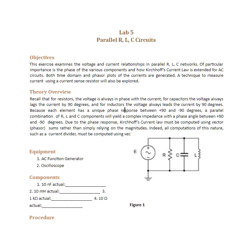Solved Lab 5 Parallel R L C Circuits Objectives This Exercise Examines The Voltage And 3675