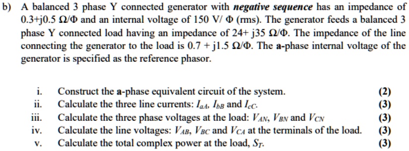 B A Balanced 3 Phase Y Connected Generator With Negative Sequence Has An Impedance Of 0 3 J0 5 Q