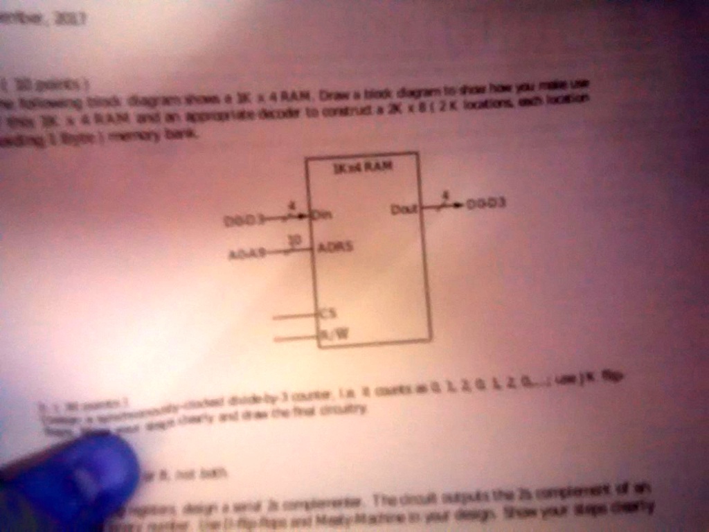 wing block diagram shows a 1K x 4 RAM. Draw a block diagram to show how ...