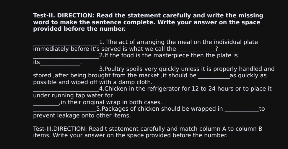 SOLVED: Test-II. DIRECTION: Read the statement carefully and write the ...