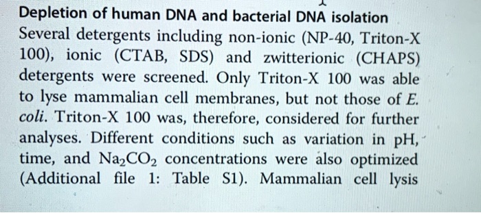 SOLVED: Depletion of human DNA and bacterial DNA isolation Several ...