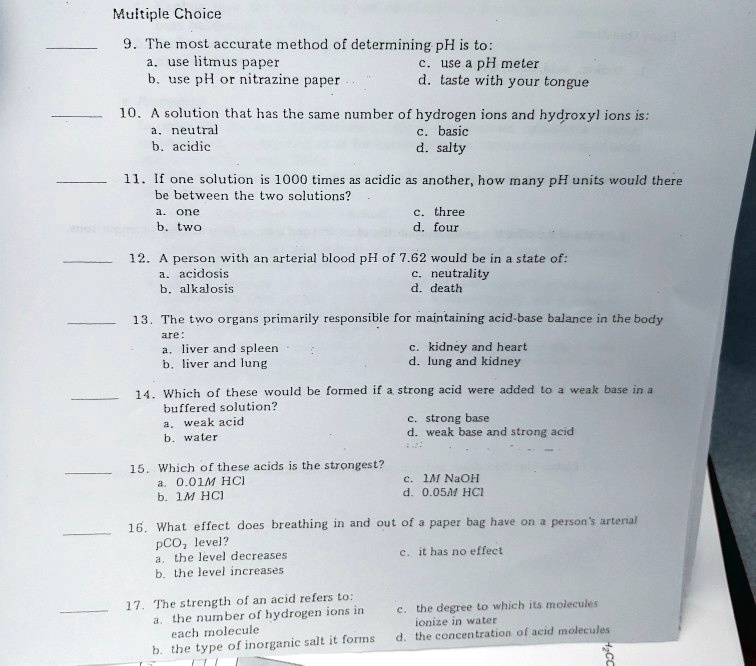 multiple choice the most accurate method of determining ph is to use ...
