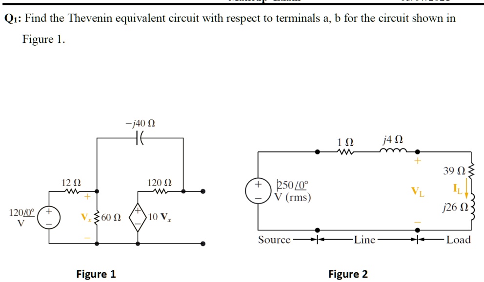 Q1: Find the Thevenin equivalent circuit with respect to terminals a, b for the circuit shown in ...