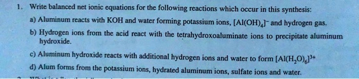 SOLVED: Write balanced net ionic equations for the following reactions ...