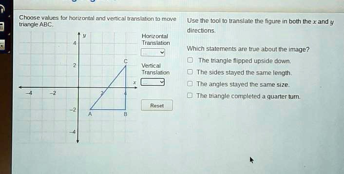 Choose values for horizontal and vertical translation to move triangle ...