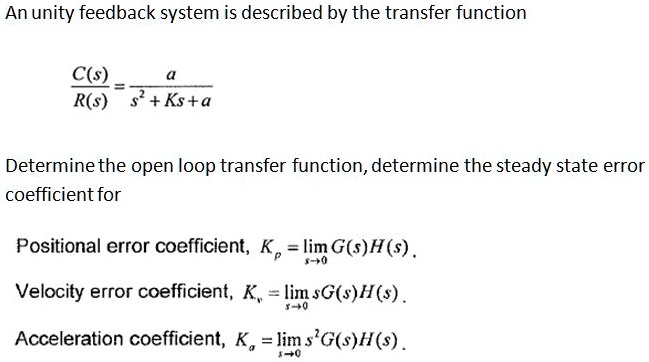 SOLVED: An unity feedback system is described by the transfer function: C(s) = D / (s + Ks + a ...