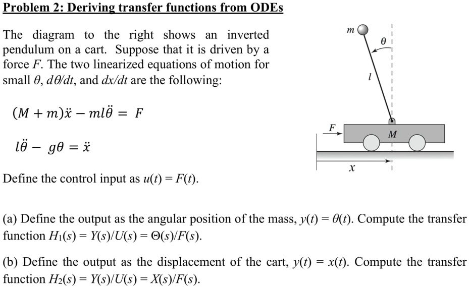 Problem 2: Deriving transfer functions from ODEs The diagram to the right shows an inverted ...