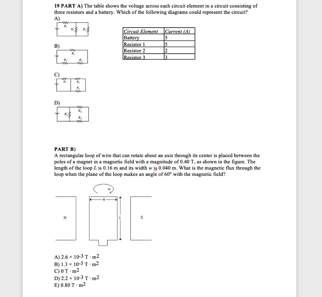19 PART A) The table shows the voltage across each circuit element in a ...