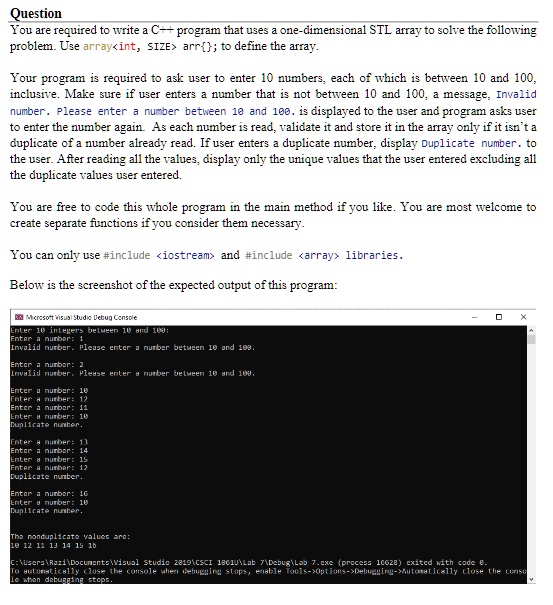 Solved Question You Are Required To Write A C Program That Uses A One Dimensional Stl Array