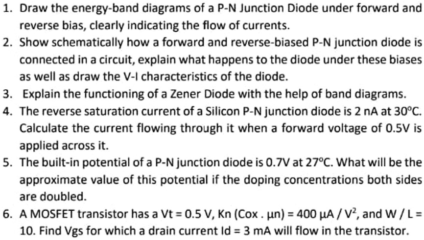 SOLVED: Draw the energy-band diagrams of a P-N Junction Diode under ...