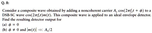 SOLVED: Q.8: Consider a composite wave obtained by adding a noncoherent carrier Acos(2ft) to a ...