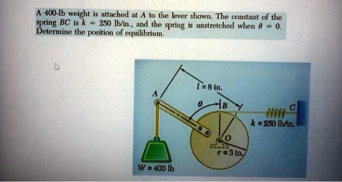 400 ib weight is attached at a to the lever shown tle constant of the ...