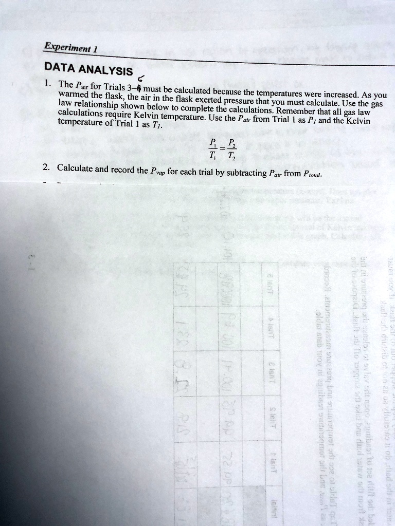 Experiment 1 DATA ANALYSIS 1. The Pair for Trials 3-6 must be calculated because the ...