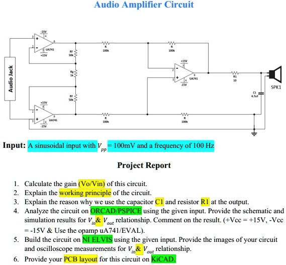 Audio Jack Audio Amplifier Circuit -15V UA741 100k 300k +15V +15V Rf ...