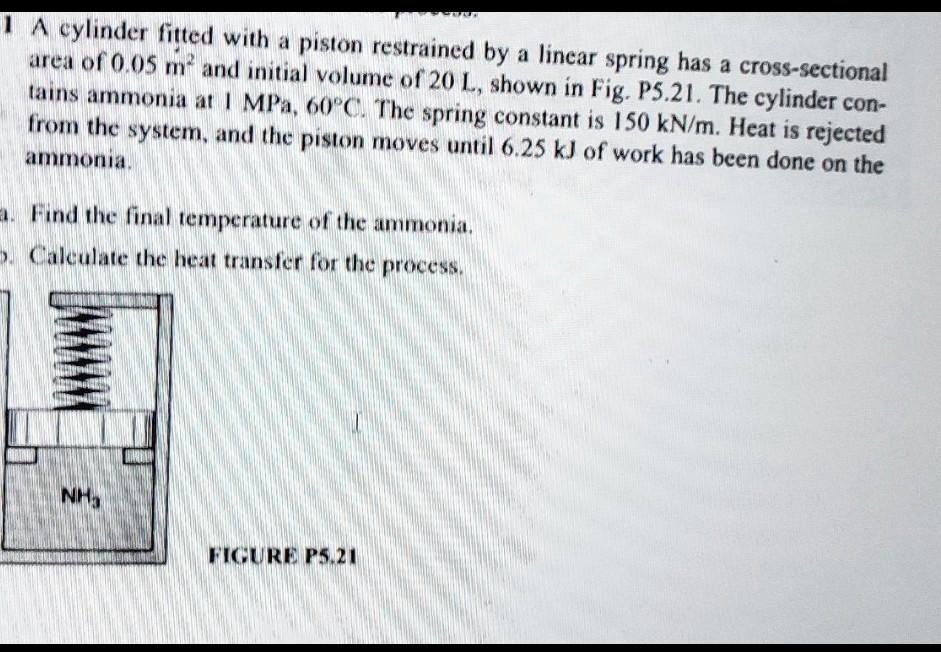 SOLVED: A cylinder fitted with a piston restrained by a linear spring ...