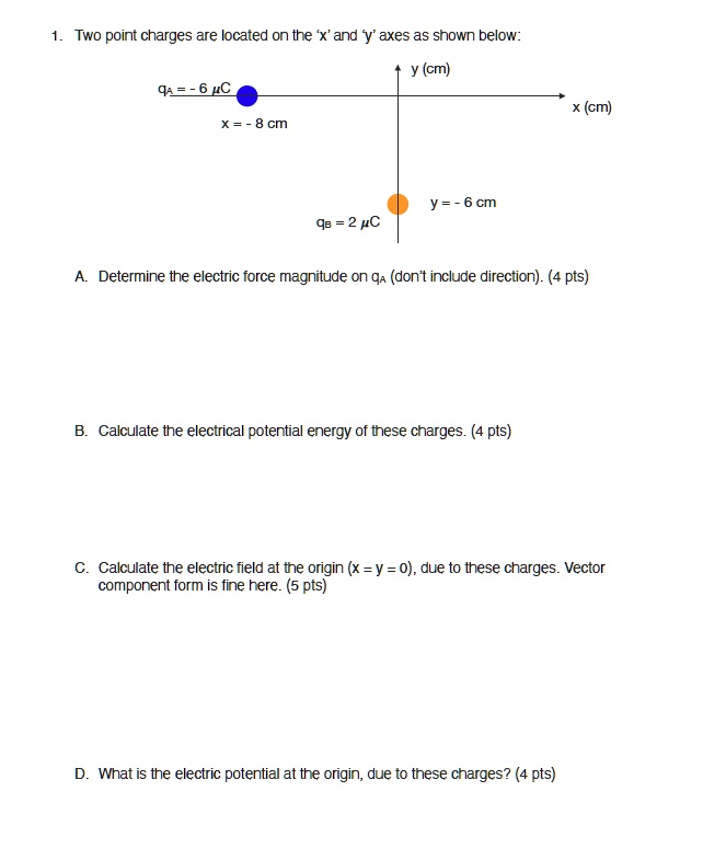 SOLVED: Two point charges are located on the 'x' and y' axes as shown below: (cm) 9+=-6LC (cm) X ...
