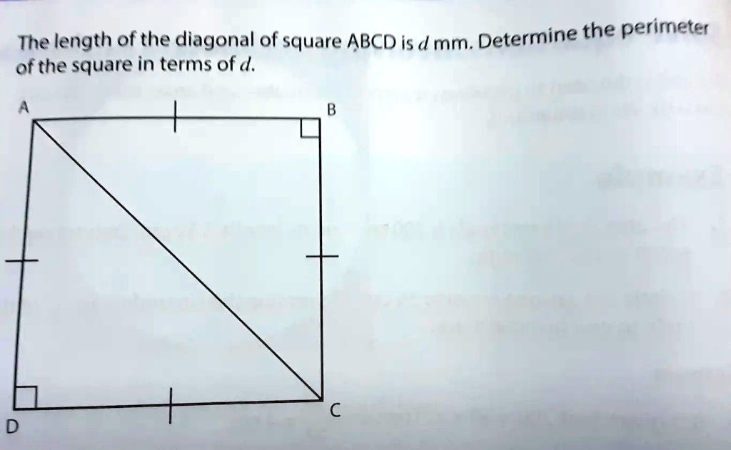 The length of the diagonal of square ABCD is d mm. Determine the ...