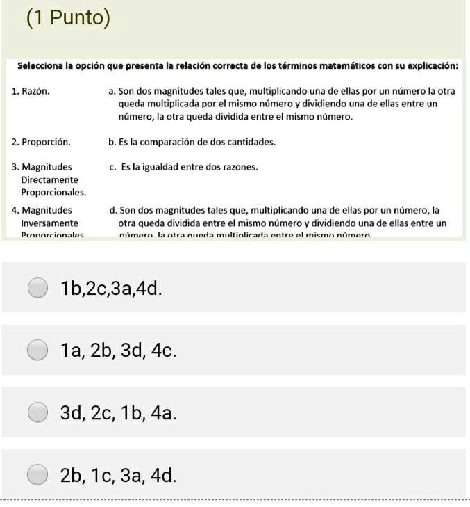 SOLVED: ayudaaaaaaa porfavor (1 Punto) Selecclona la opclón que ...